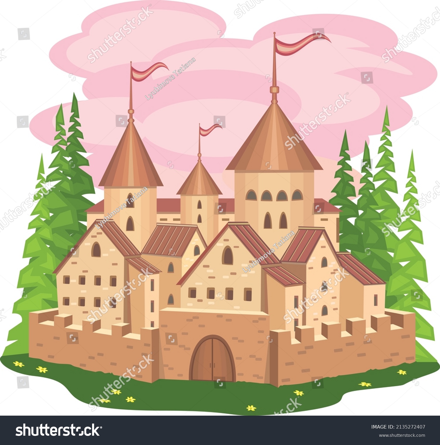 Cartoon Medieval Castle Flat Vector Illustration Stock Vector (Royalty ...