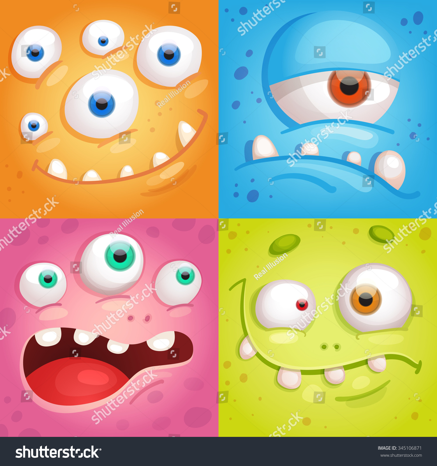 Cartoon Monster Faces Stock Vector (Royalty Free) 345106871 | Shutterstock