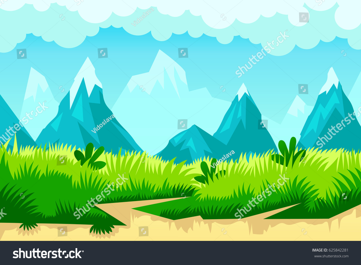 Cartoon Mountain Landscape Vector Stock Vector (Royalty Free) 625842281 ...