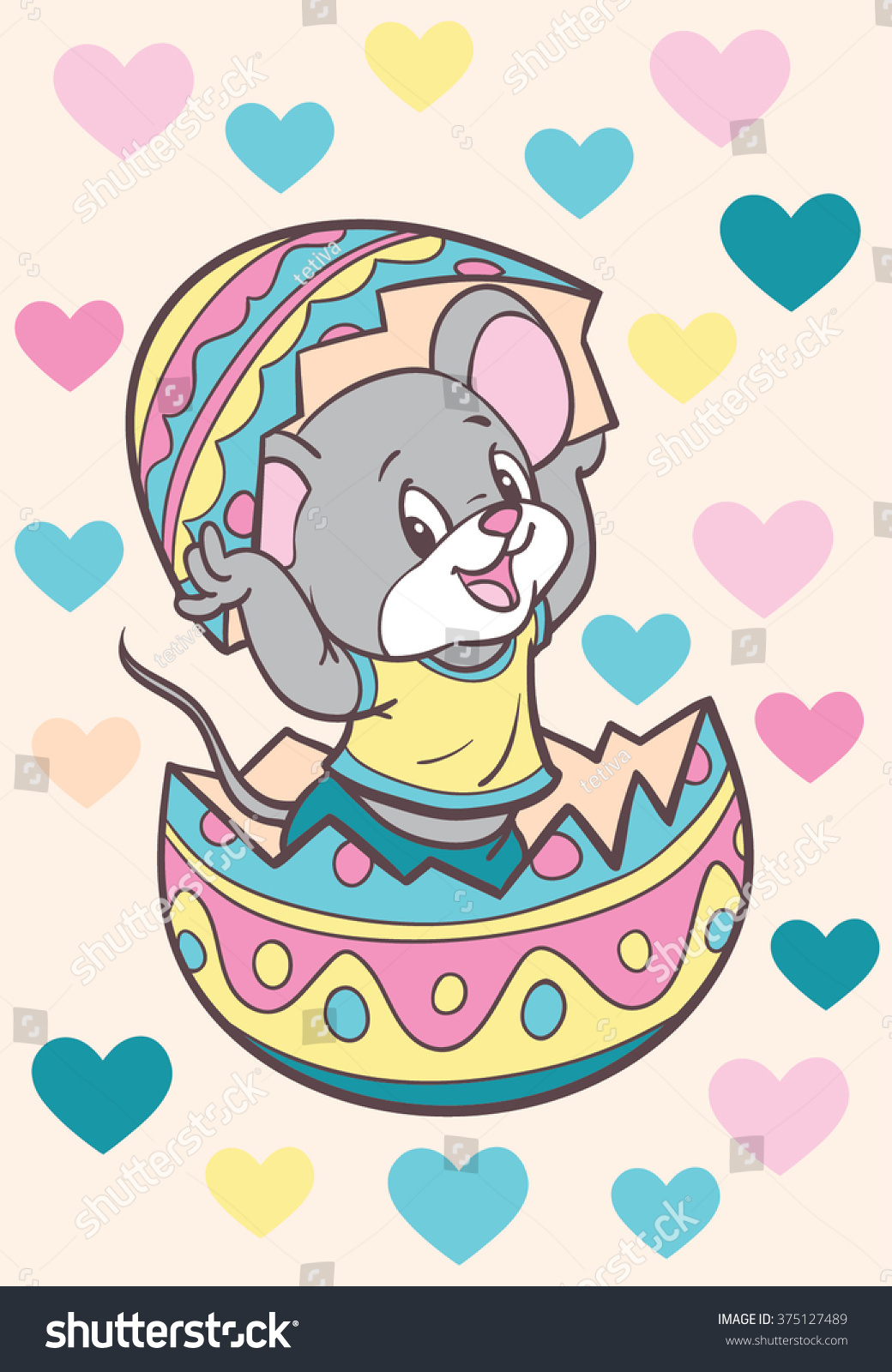 Cartoon Mouse Easter Egg Coloring Happy Stock Vector (Royalty Free ...