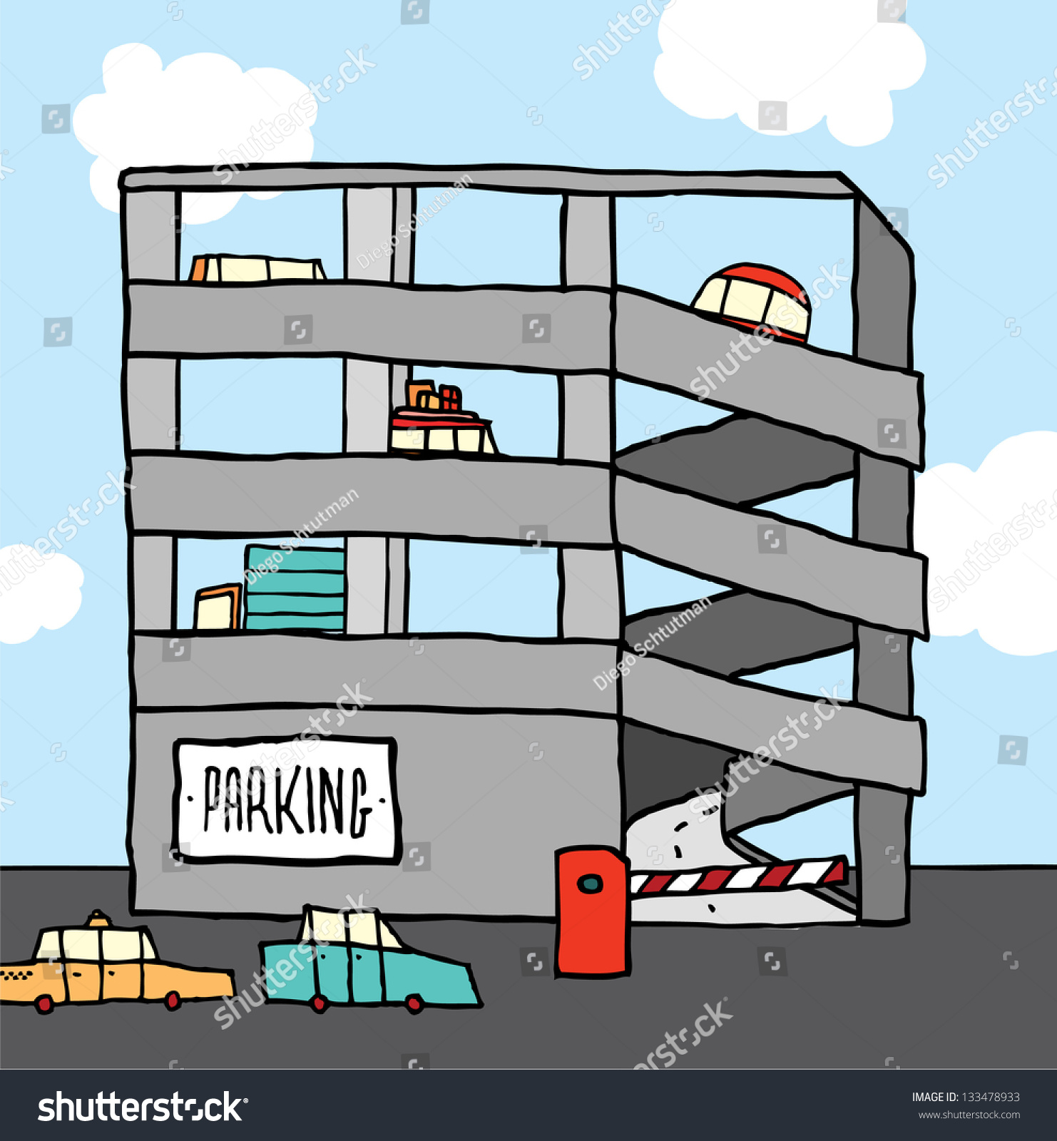 Cartoon Multilevel Parking Garage: เวกเตอร์สต็อก (ปลอดค่าลิขสิทธิ์ ...