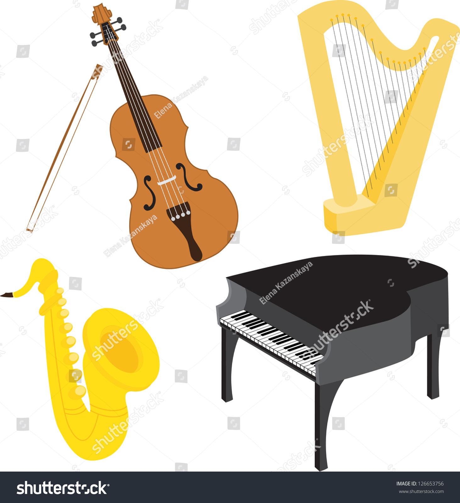 Cartoon Music Instruments Vector Set 1 스톡 벡터(로열티 프리) 126653756 ...