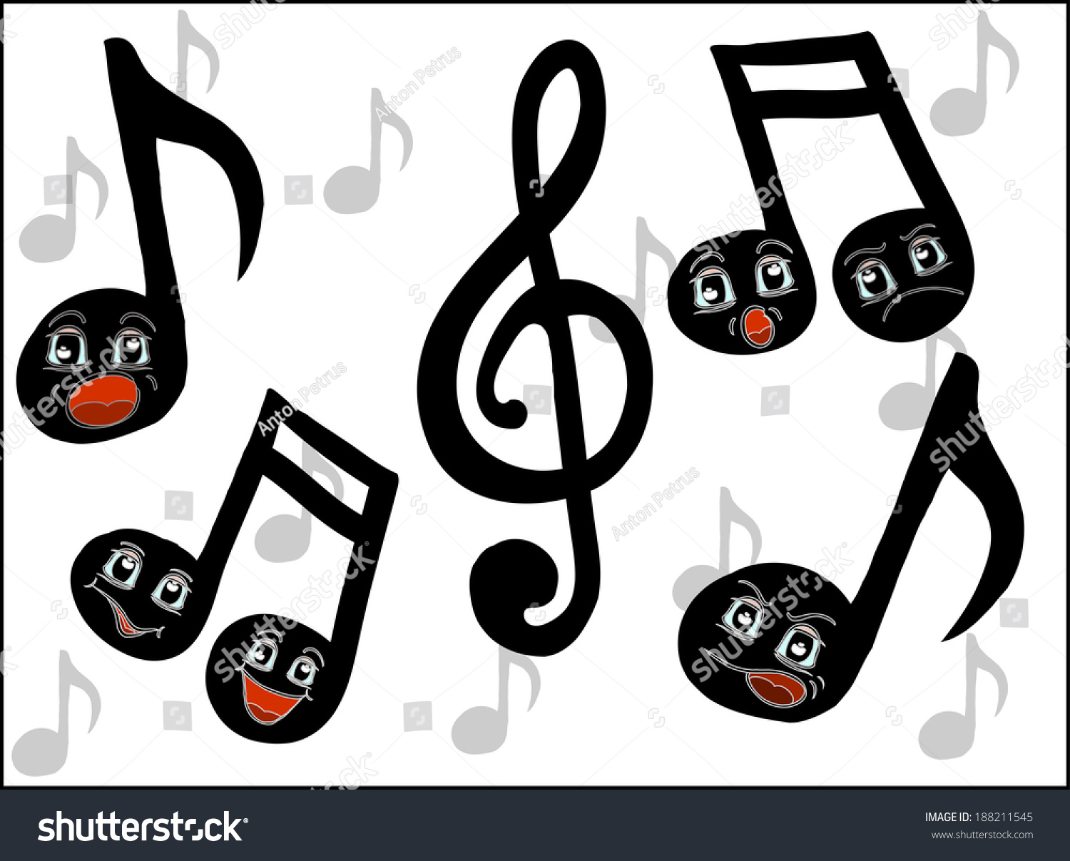 Cartoon Music Notes Funny Faces: vector de stock (libre de regalías ...