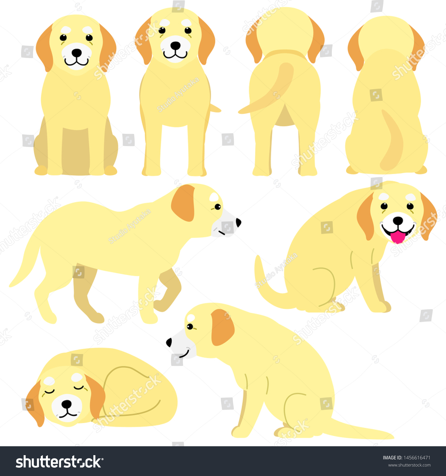 Cartoon Old Dog Postures Set Stock Vector (Royalty Free) 1456616471
