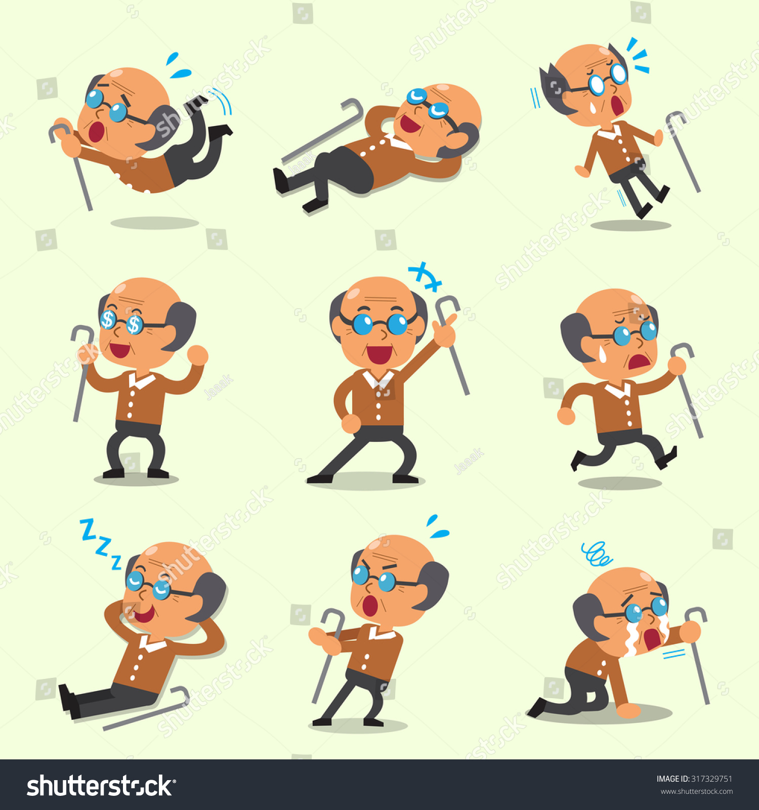 Vektor Stok Cartoon Old Man Character Poses (Tanpa Royalti) 317329751 ...