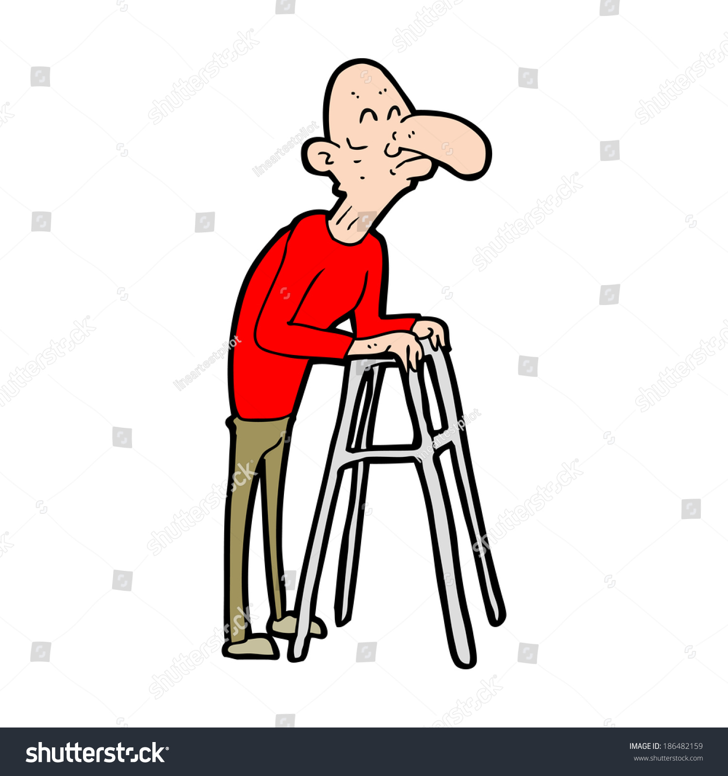 Cartoon Old Man Walking Frame เวกเตอร์สต็อก ปลอดค่าลิขสิทธิ์