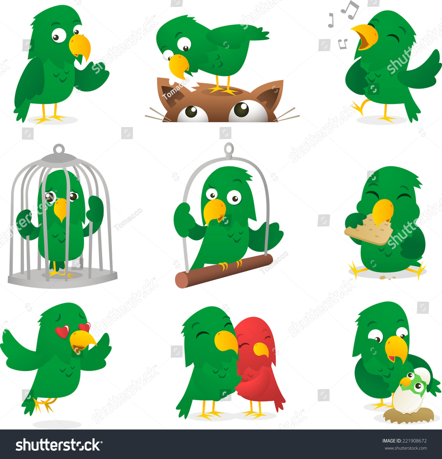Cartoon Parrot Collection Vector Illustration Stock Vector (Royalty ...