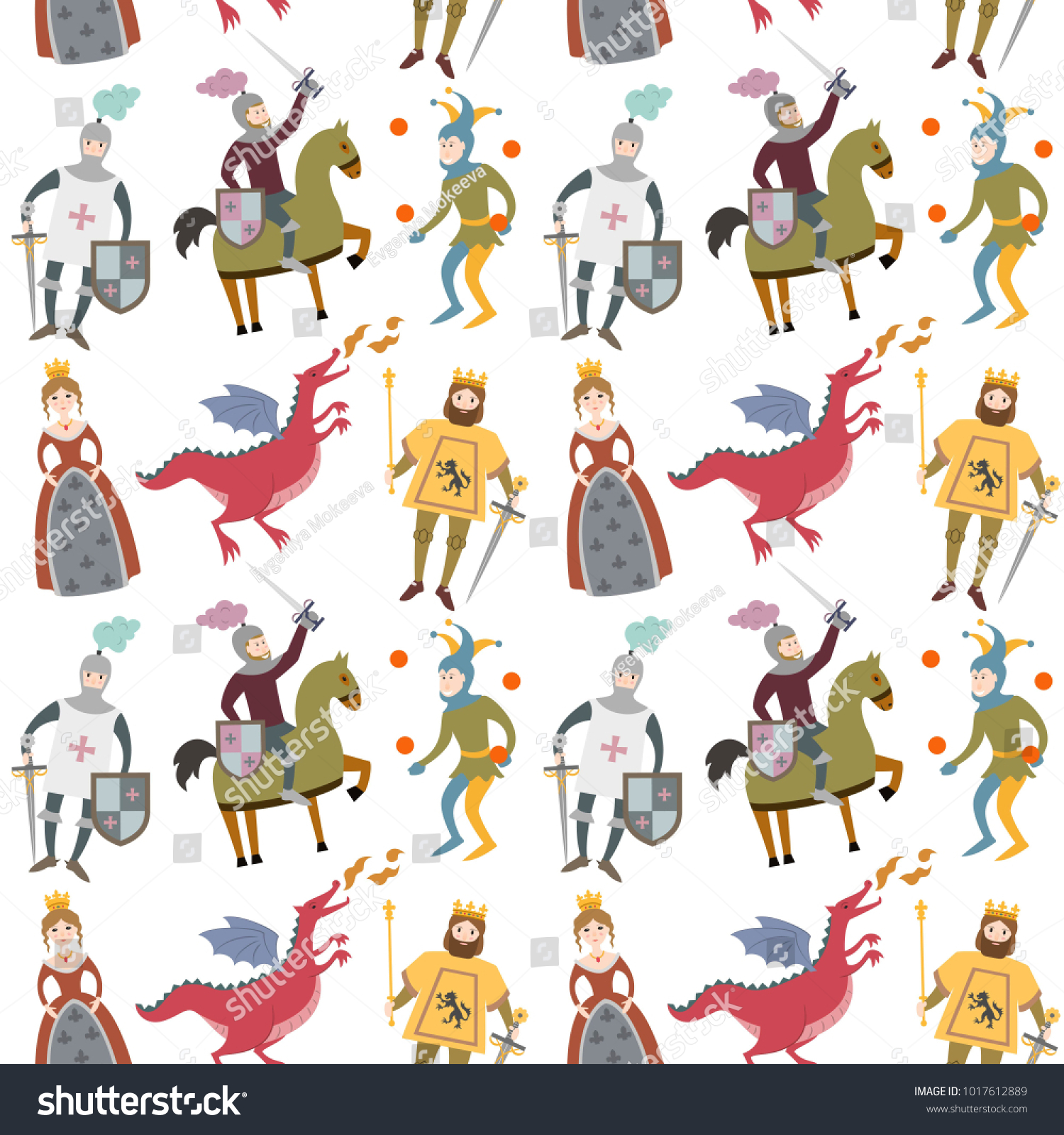 Cartoon Pattern Medieval Characters On White Stock Vector (Royalty Free ...