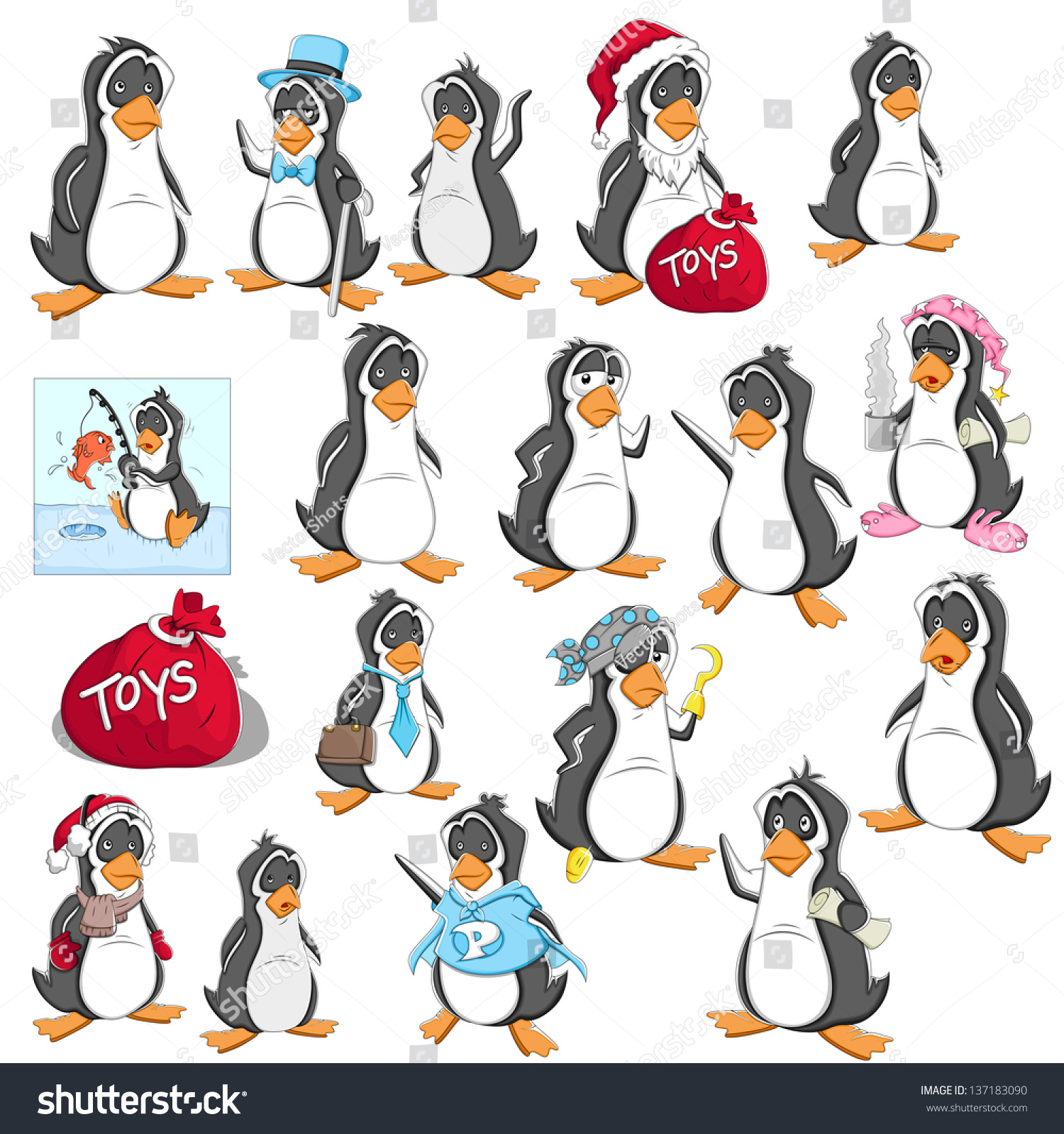 Cartoon Penguin Vector Illustration Set Stock Vector (Royalty Free ...