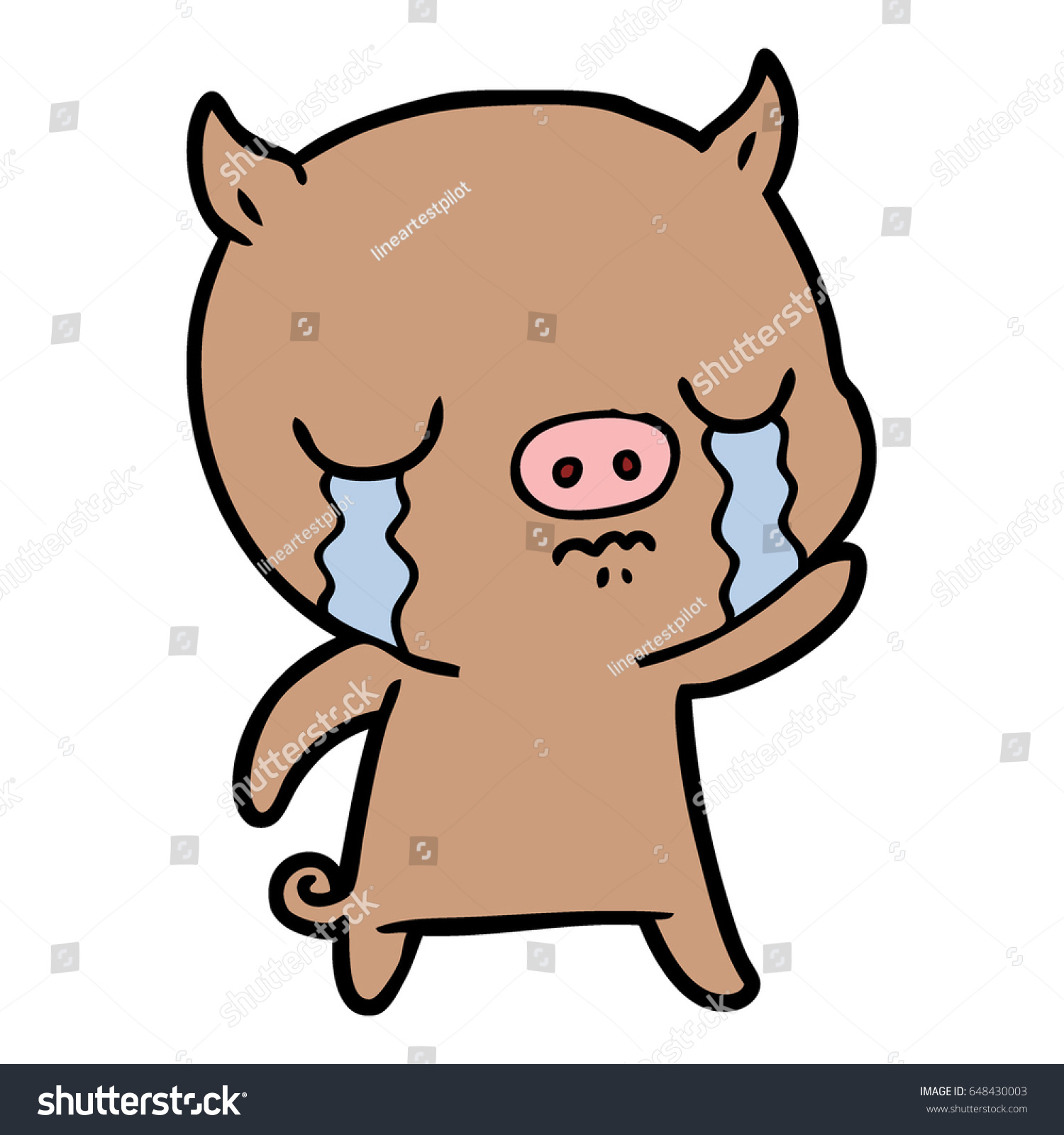 Cartoon Pig Crying Waving Goodbye Stock Vector (Royalty Free) 648430003
