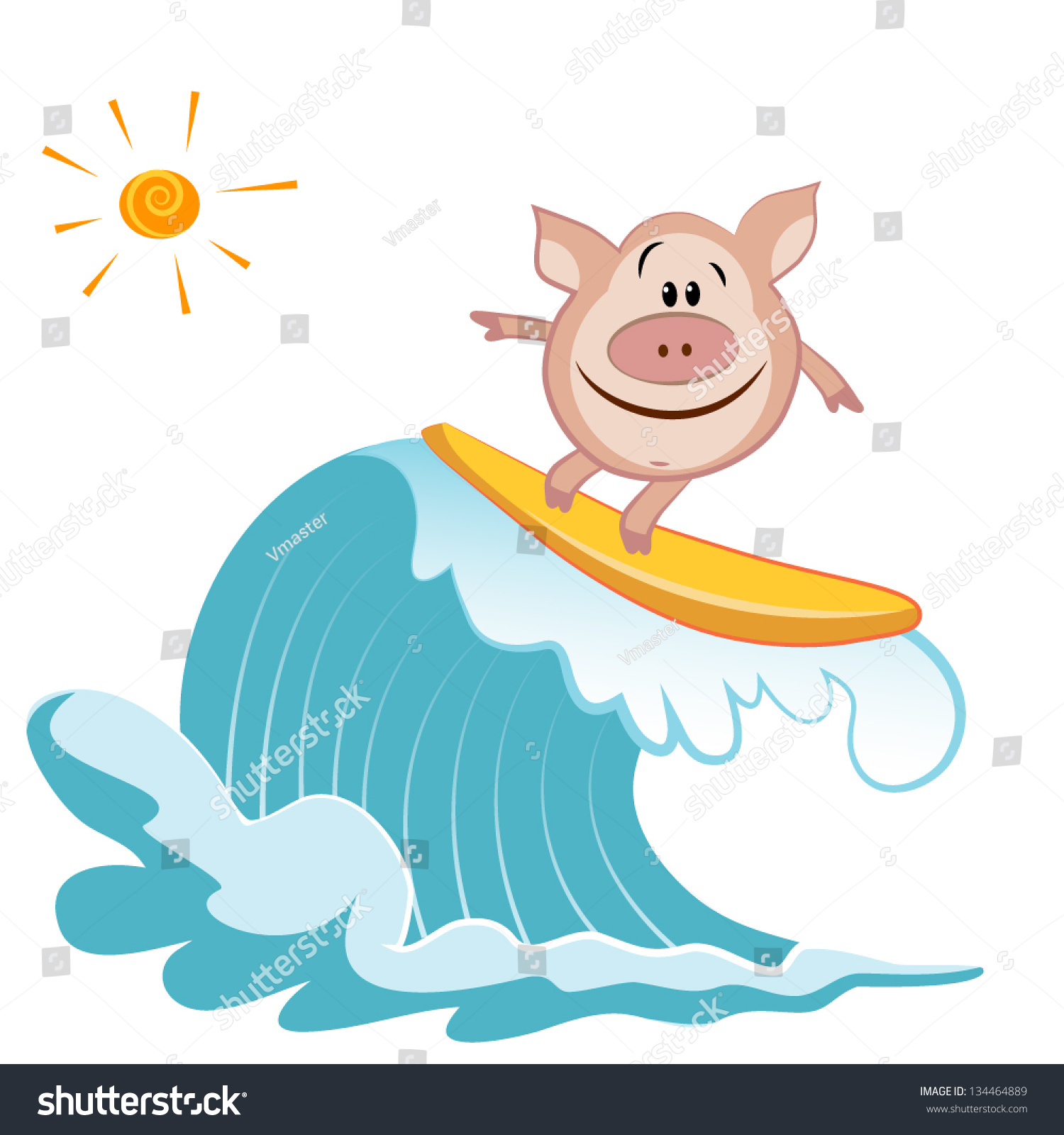 Cartoon Pig Surfer Stock Vector (Royalty Free) 134464889 | Shutterstock