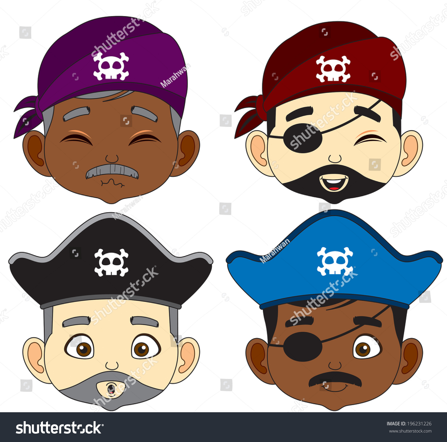 Cartoon Pirate Faces Vector Illustration: vector de stock (libre de ...