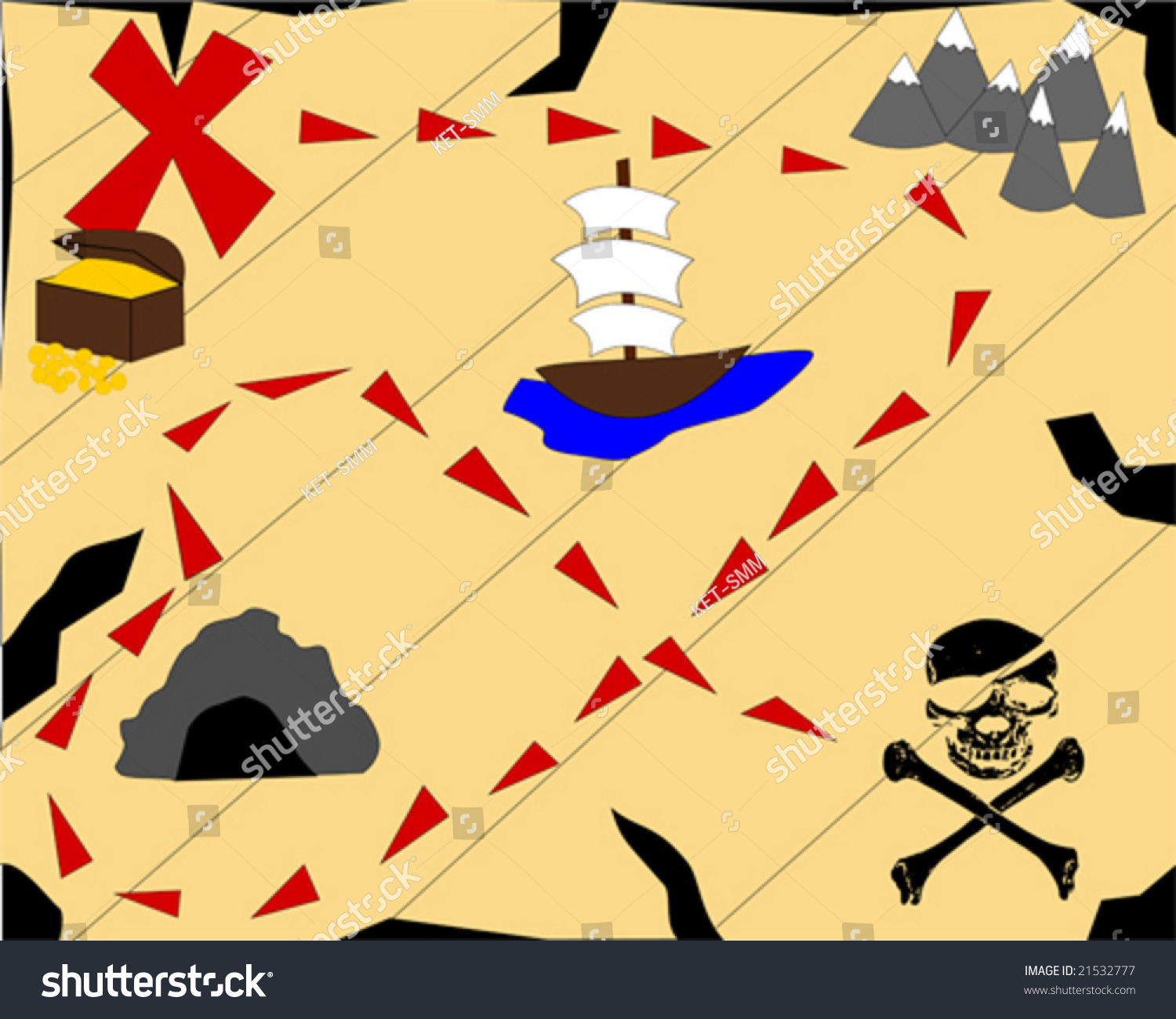 Cartoon Pirate Map: เวกเตอร์สต็อก (ปลอดค่าลิขสิทธิ์) 21532777 ...