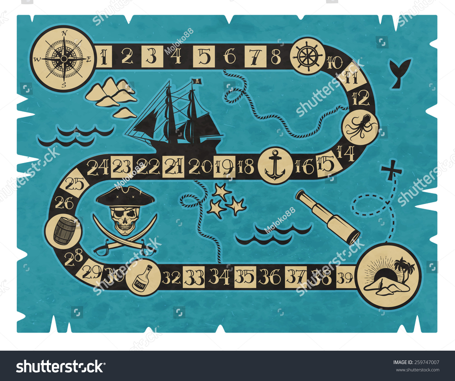 Cartoon Pirate Map: เวกเตอร์สต็อก (ปลอดค่าลิขสิทธิ์) 259747007