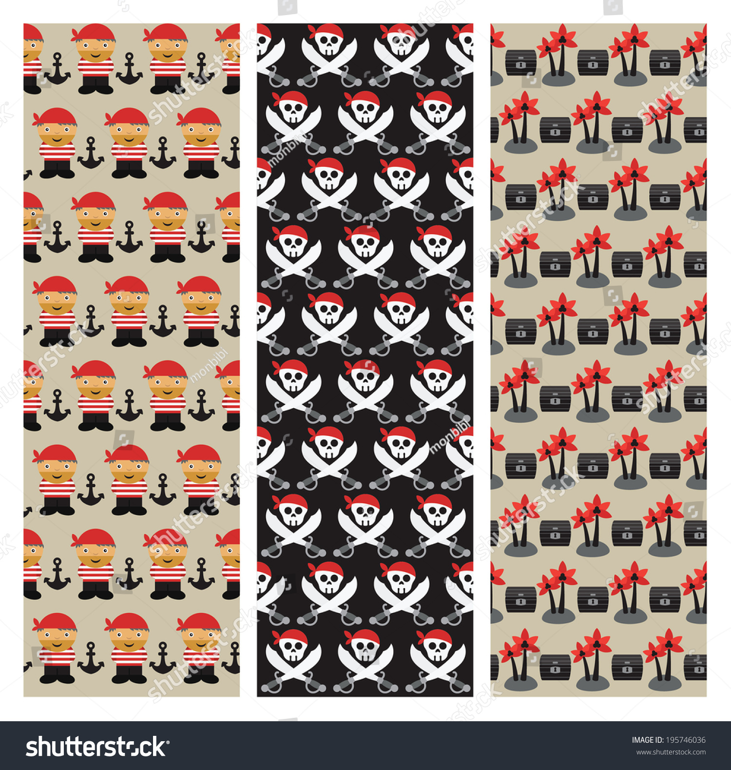 Cartoon Pirate Patterns Collection Vector Illustration Stock Vector ...