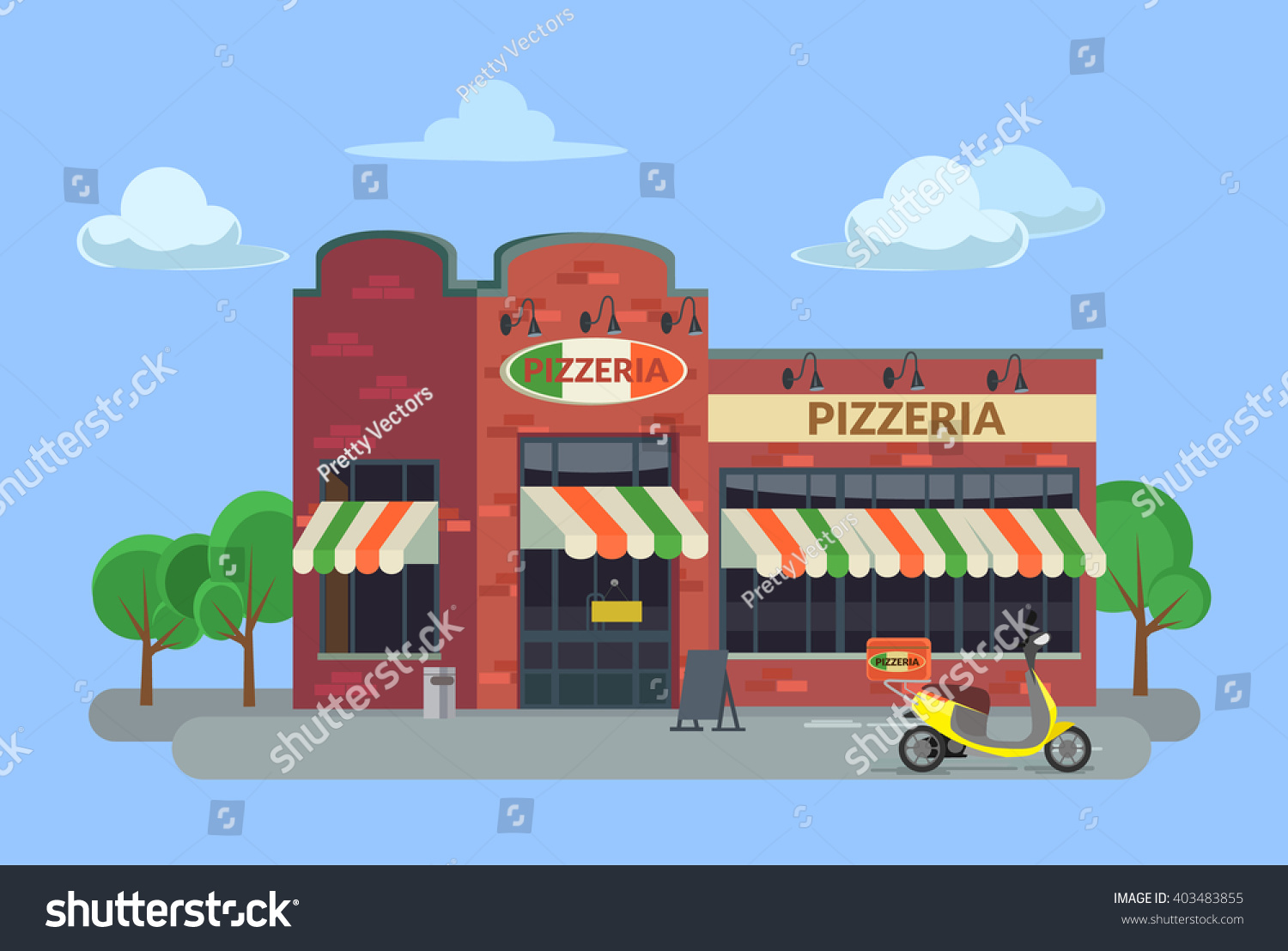 Cartoon Pizzeria Vector Flat Illustration Stock Vector 403483855 ...