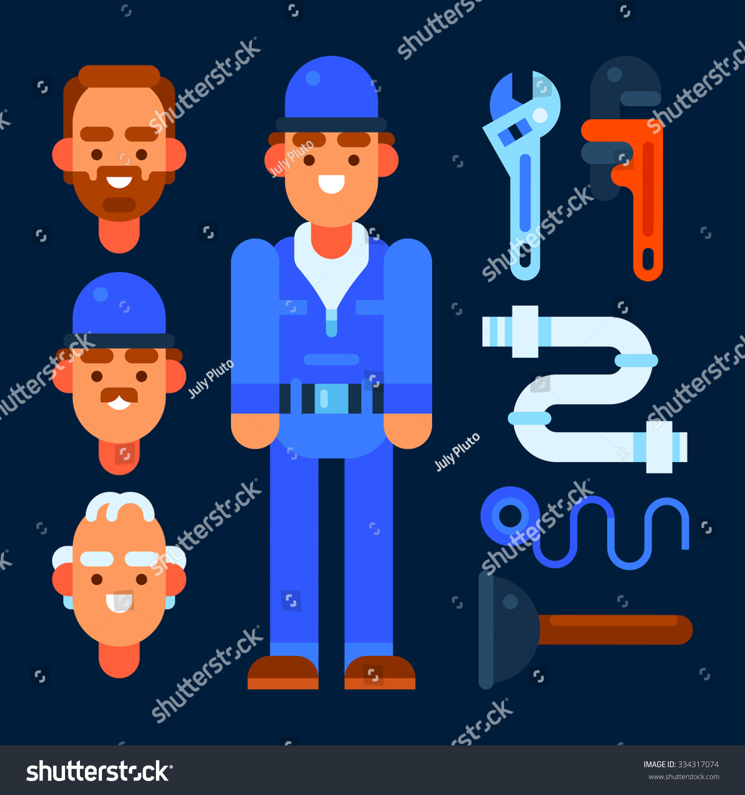 Cartoon Plumber Tools Repair Vector Flat Stock Vector (Royalty Free ...