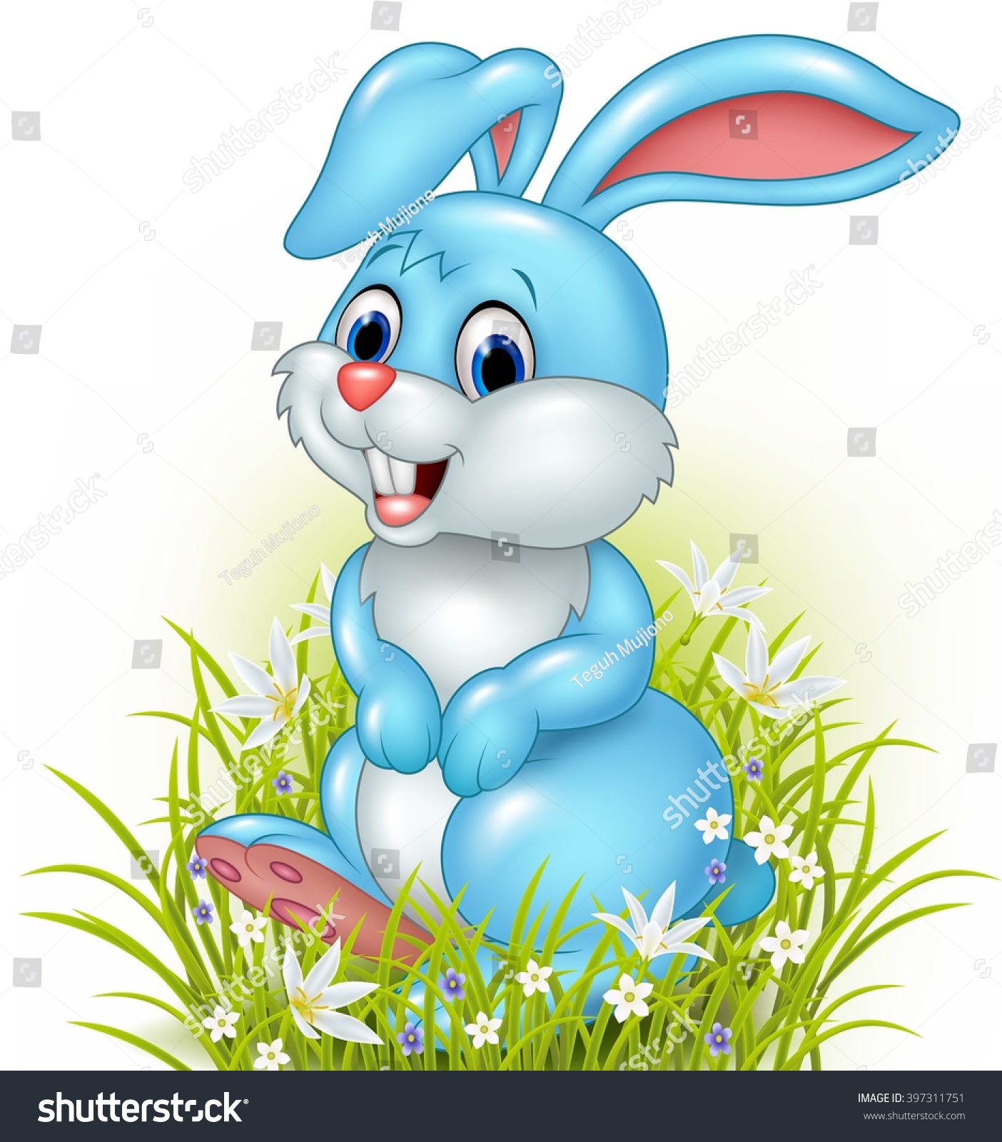Cartoon Rabbit On Grass Background Stock Vector (Royalty Free ...