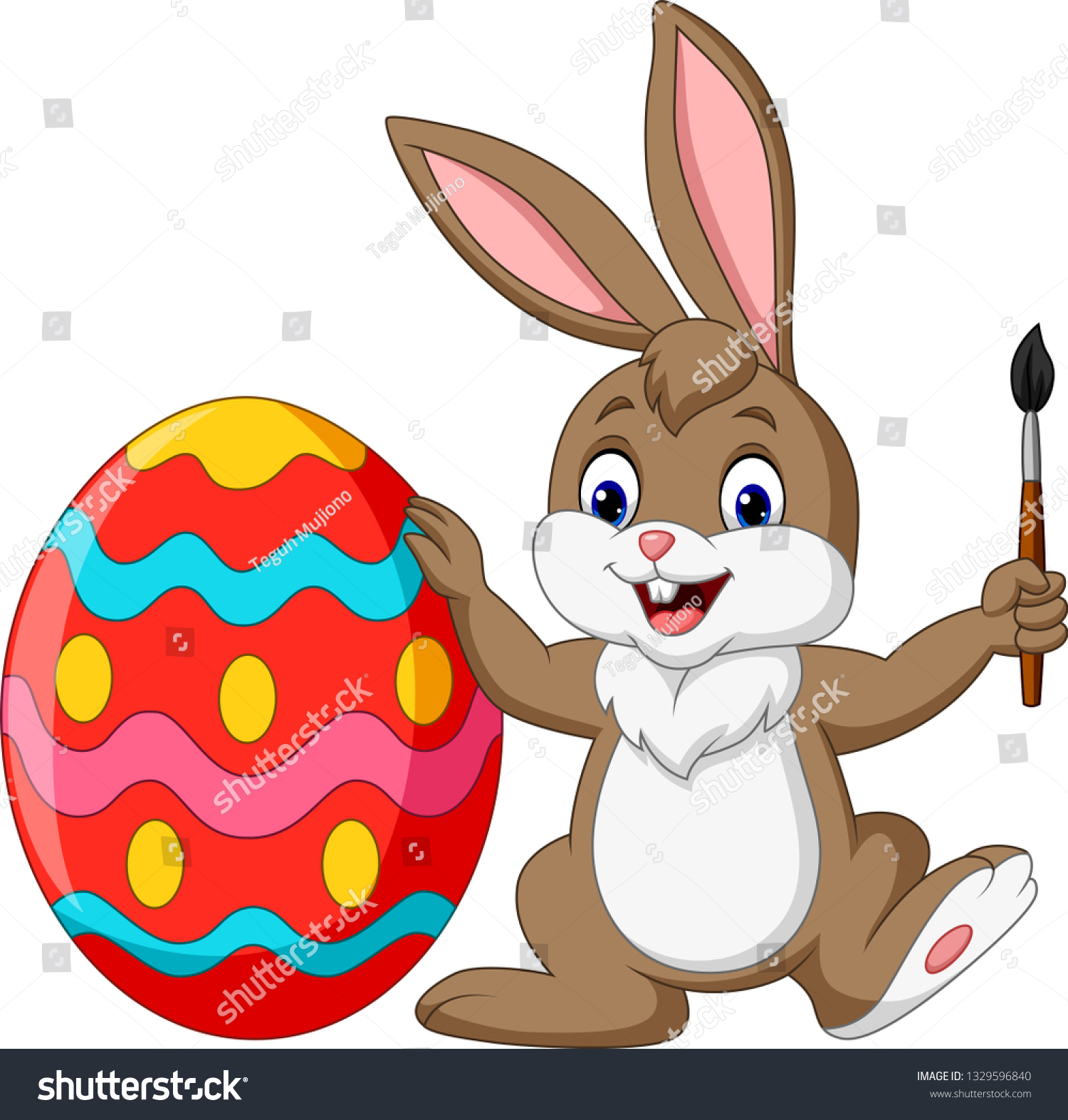 Cartoon Rabbit Painting Easter Egg Stock Vector (Royalty Free ...