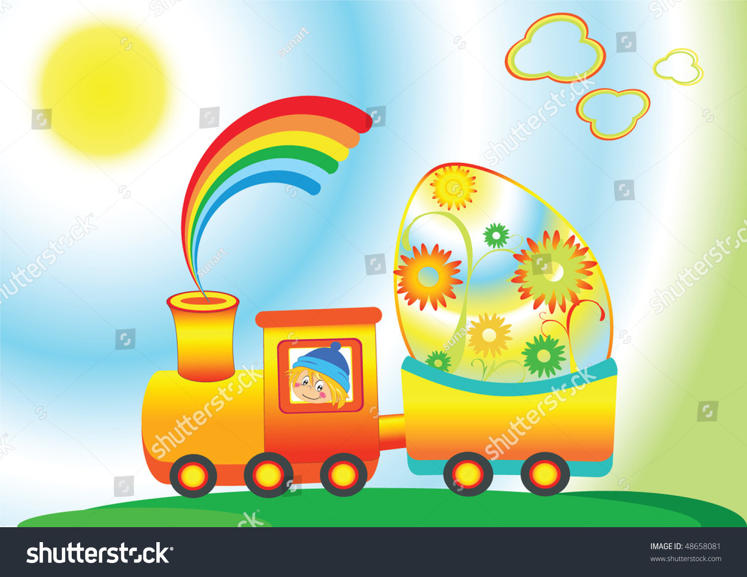 Cartoon Rainbow Train Easter Egg Stock Vector (Royalty Free) 48658081