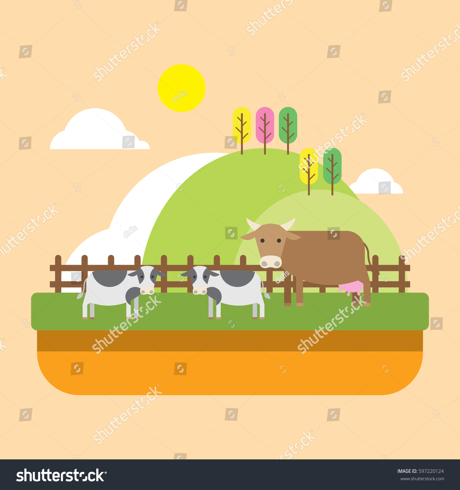 Cartoon Ranch Illustration Stock Vector (Royalty Free) 597220124