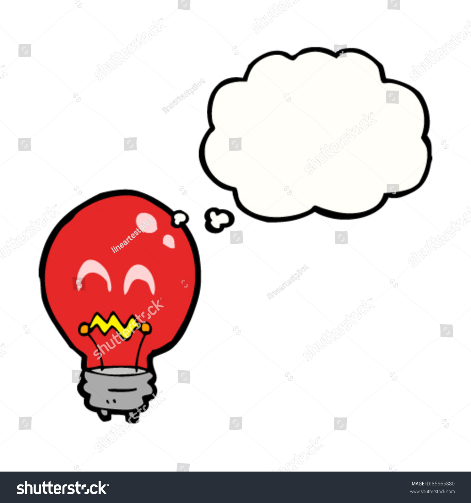 Cartoon Red Light Bulb With Thought Bubble Stock Vector Illustration ...