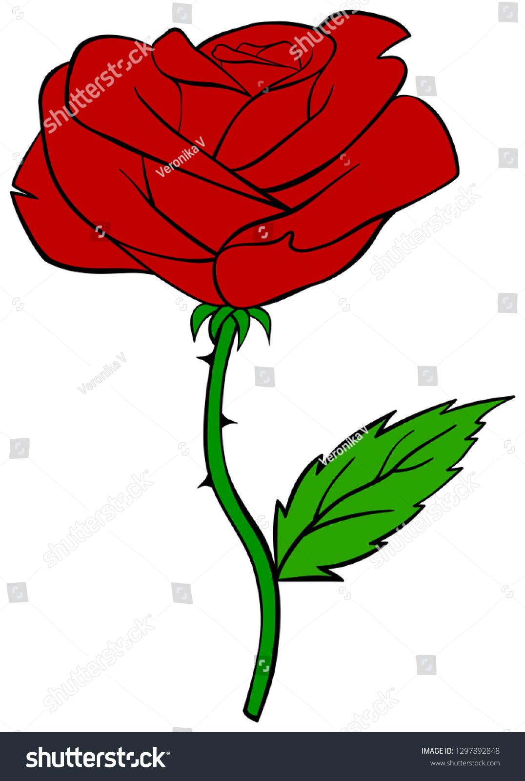 Cartoon Red Rose Vector Illustration Stok Vektör (Telifsiz) 1297892848 ...