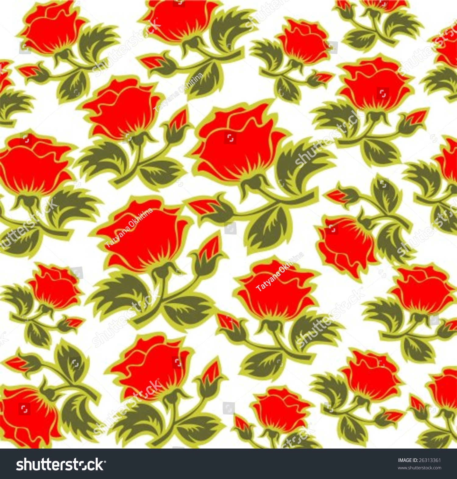 Cartoon Red Roses Pattern On A White Background. Stock Vector ...