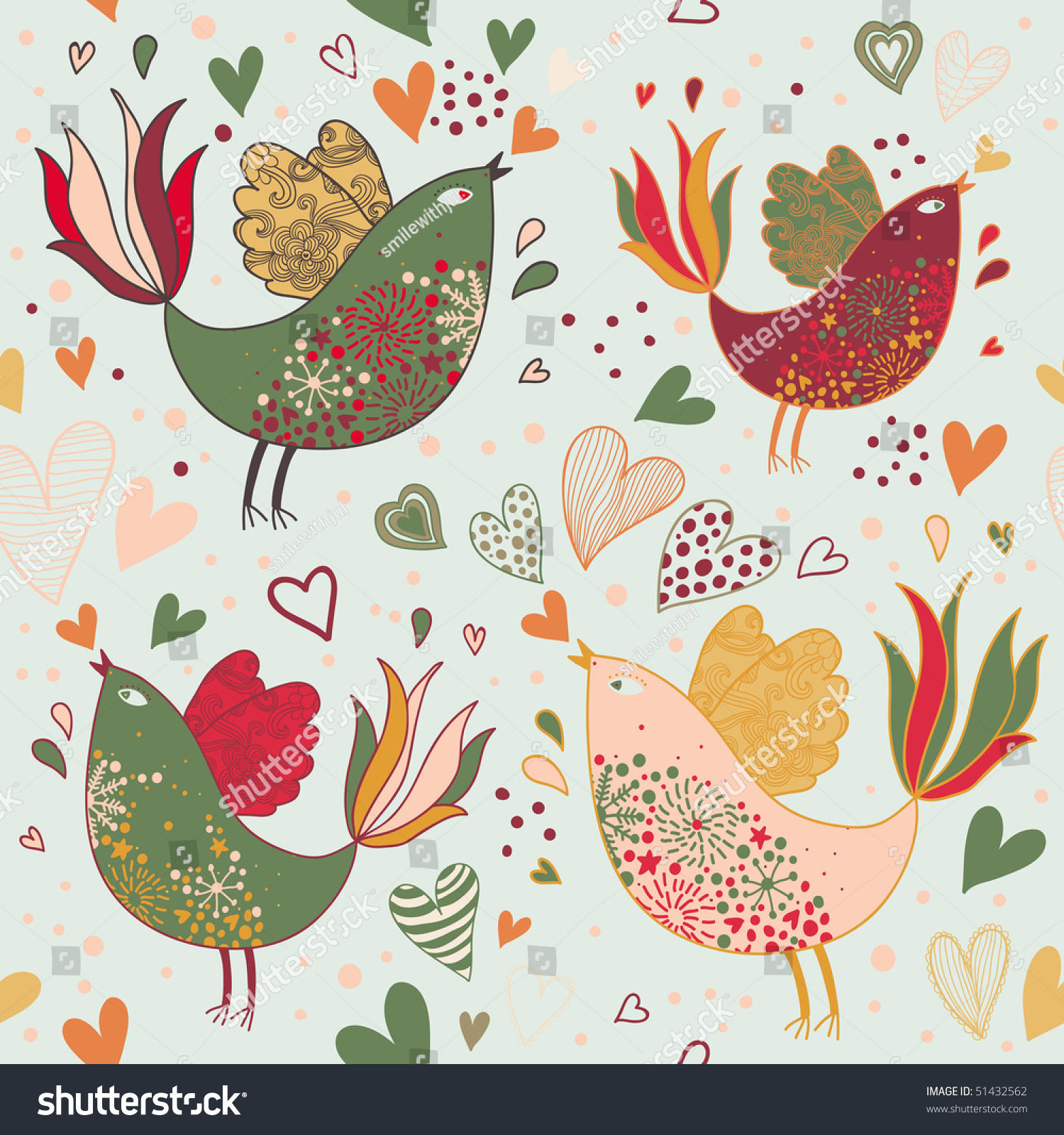 Cartoon Retro Birds Seamless Pattern Stock Vector (Royalty Free ...