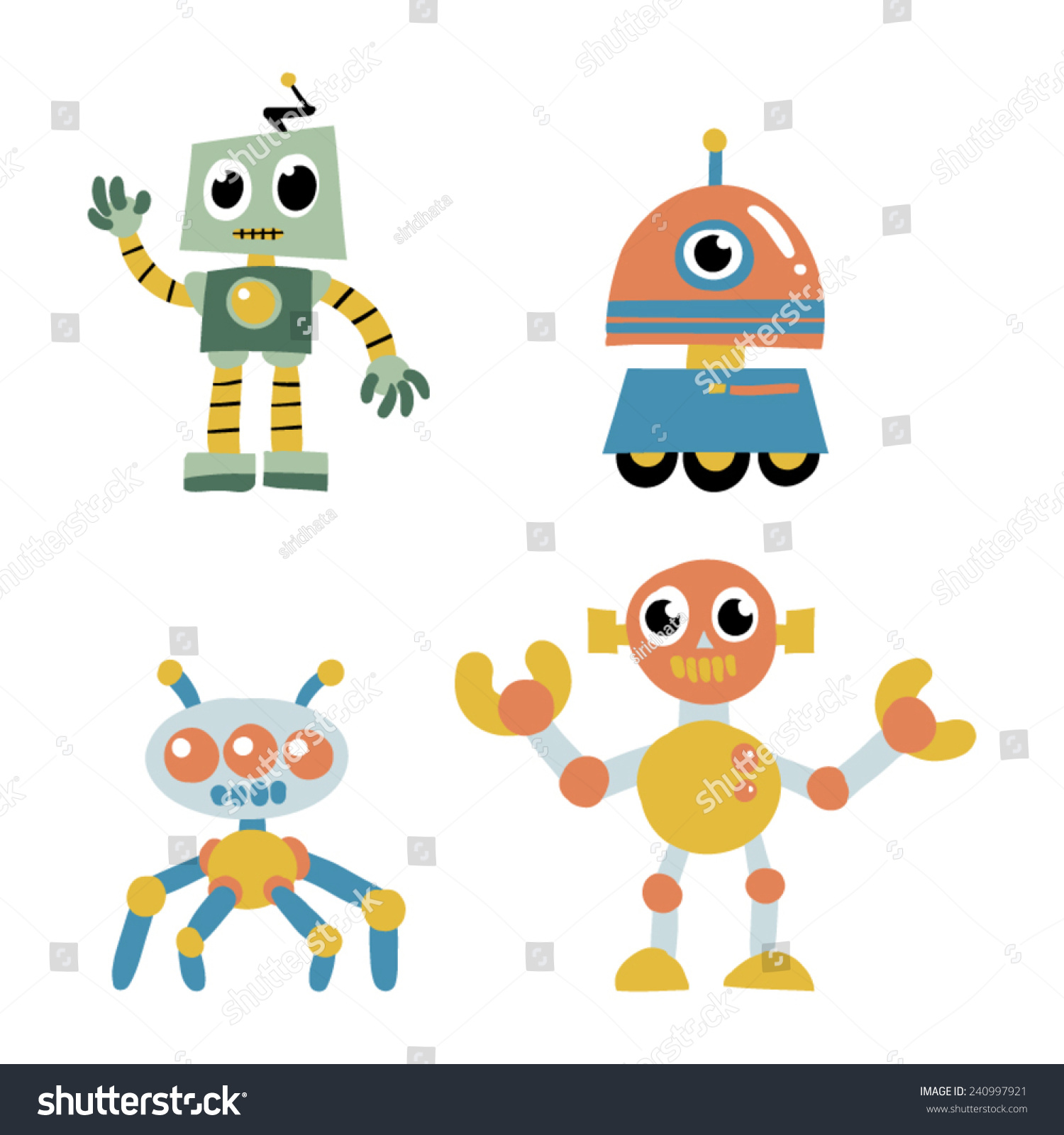 Cartoon Robots Illustration Set 스톡 벡터(로열티 프리) 240997921 | Shutterstock
