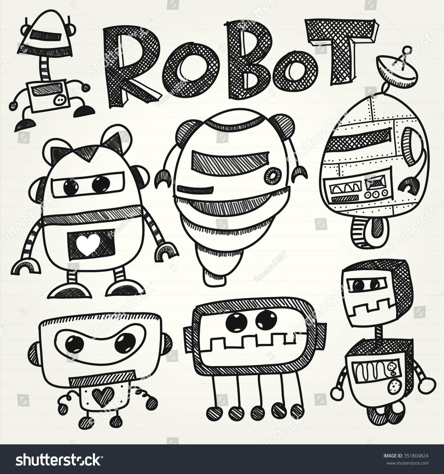 Cartoon Robots Set: vector de stock (libre de regalías) 351804824