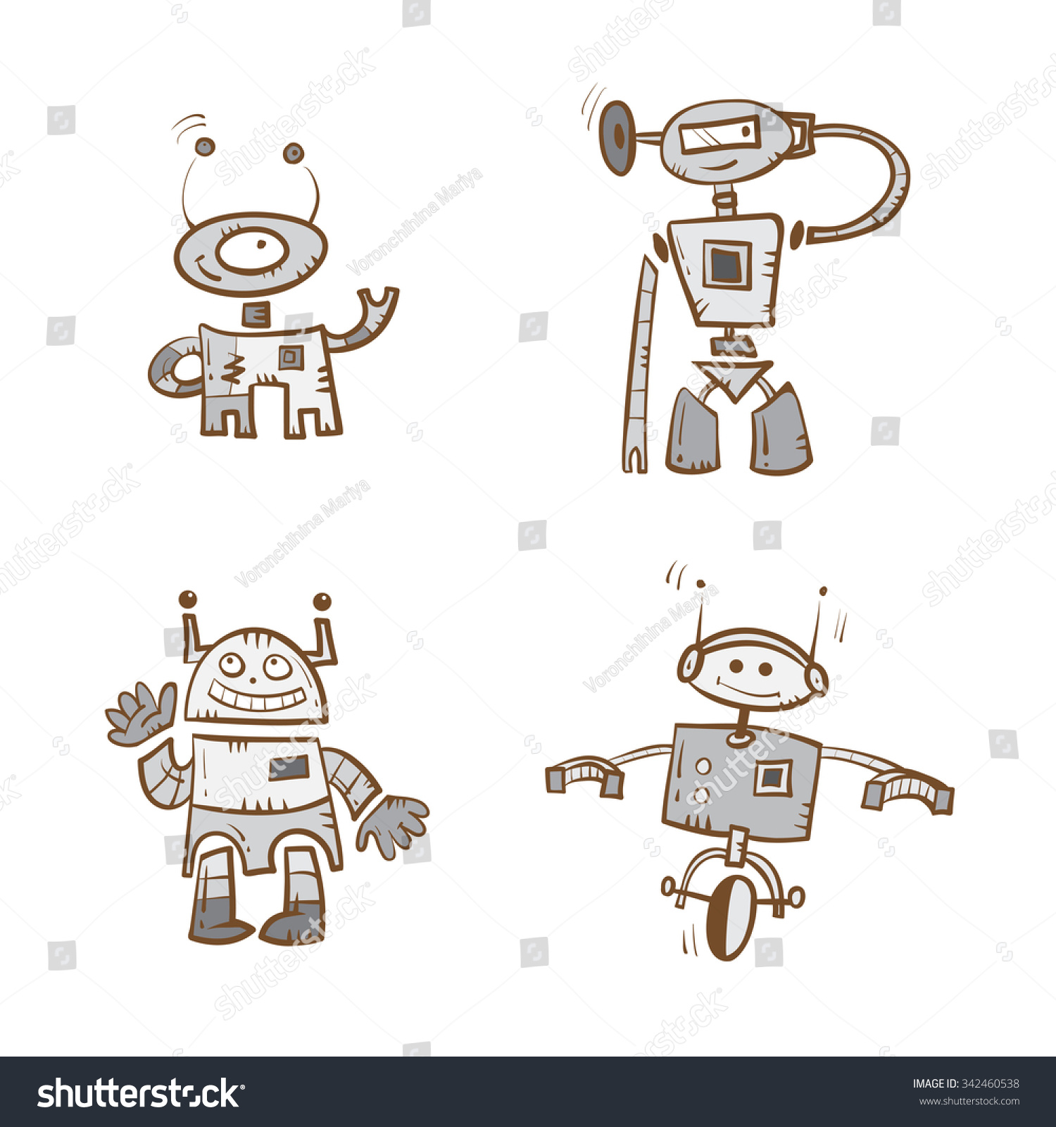 Cartoon Robots Set Vector Image Doodle: vector de stock (libre de ...