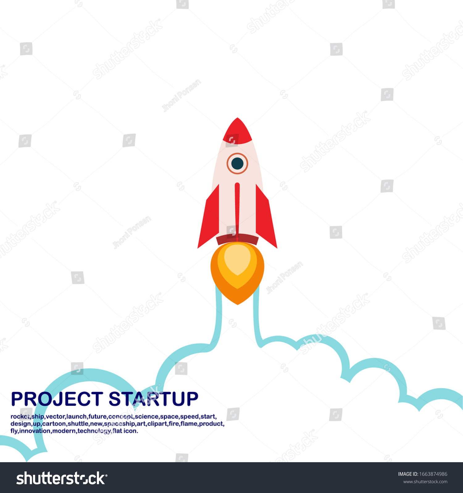 Stock vektor „Cartoon Rocket Design Concept Project Start“ (bez ...