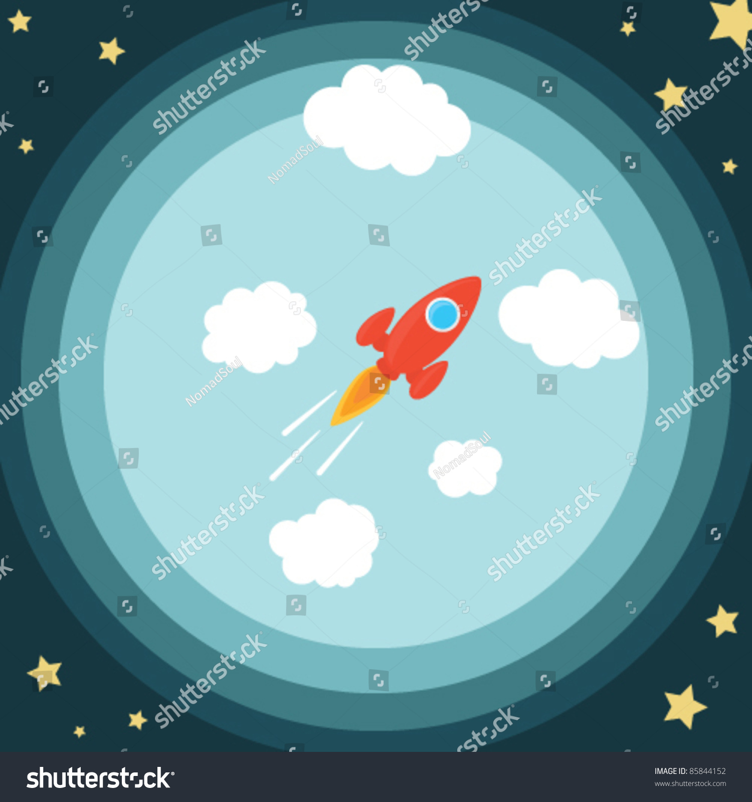 Cartoon Rocket Ship Blasting Into Space Stock Vector (Royalty Free ...