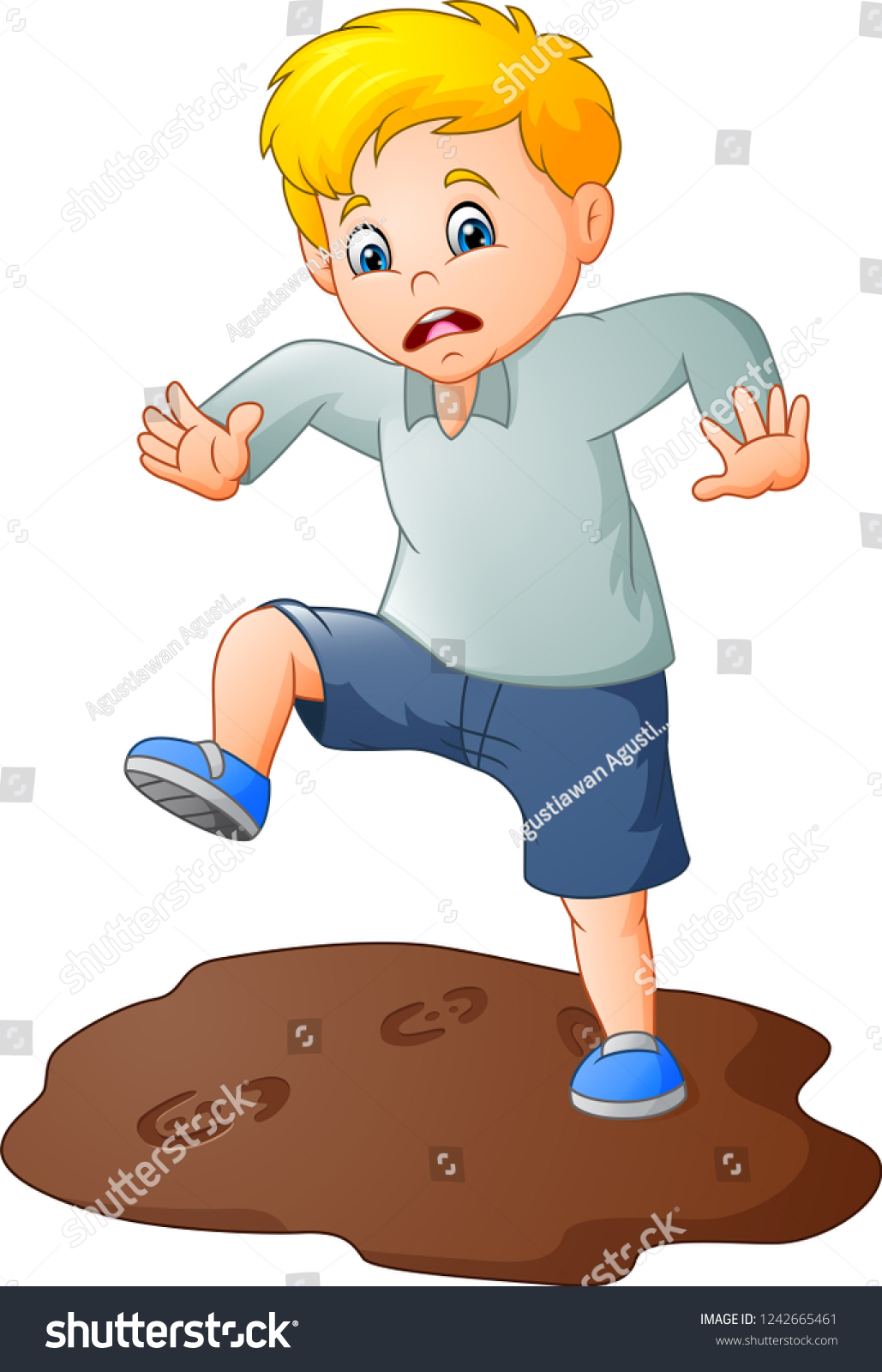 Cartoon Sad Boy Mud Puddle 스톡 벡터(로열티 프리) 1242665461 | Shutterstock