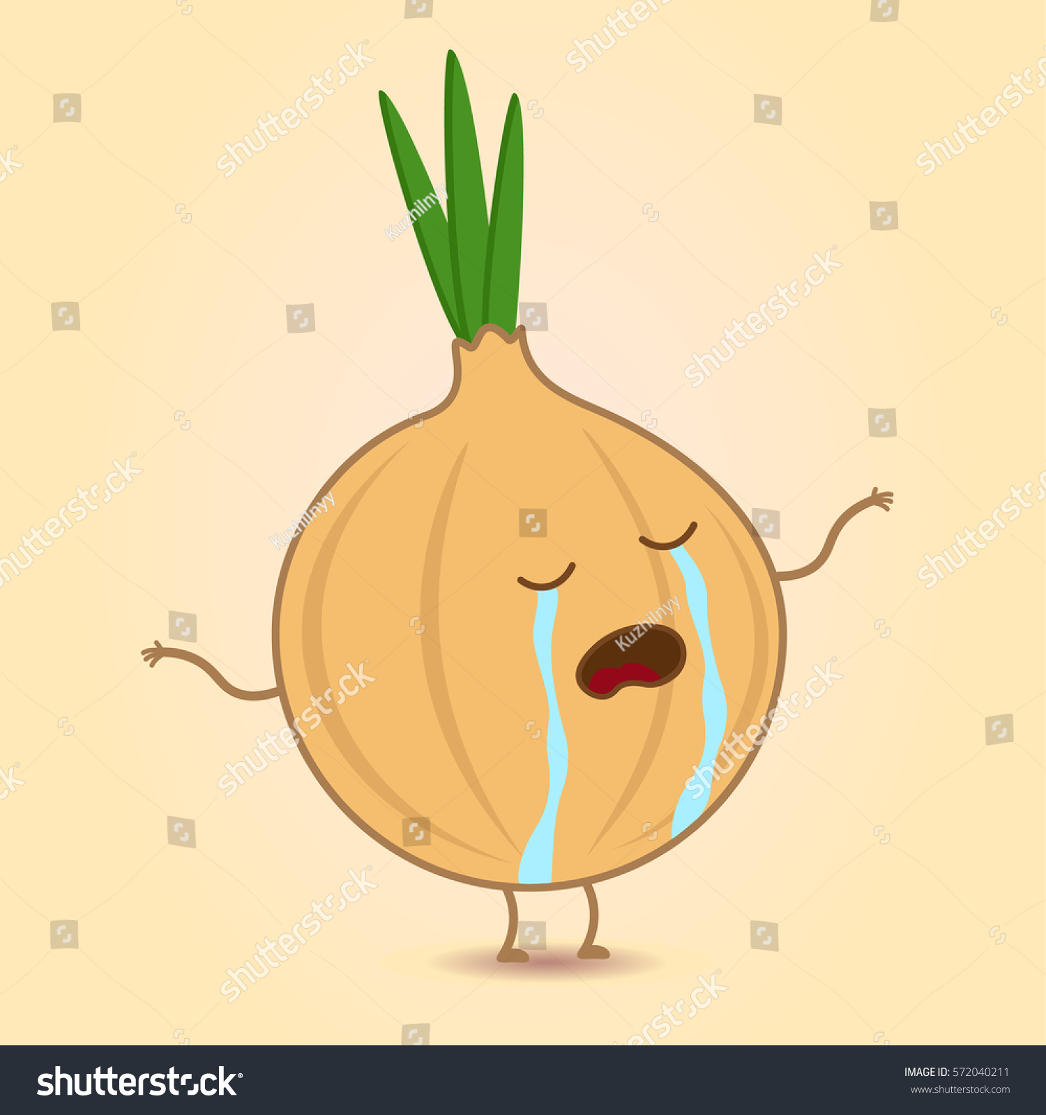 Cartoon Sad Crying Onion Vector Illustration: เวกเตอร์สต็อก (ปลอดค่า ...