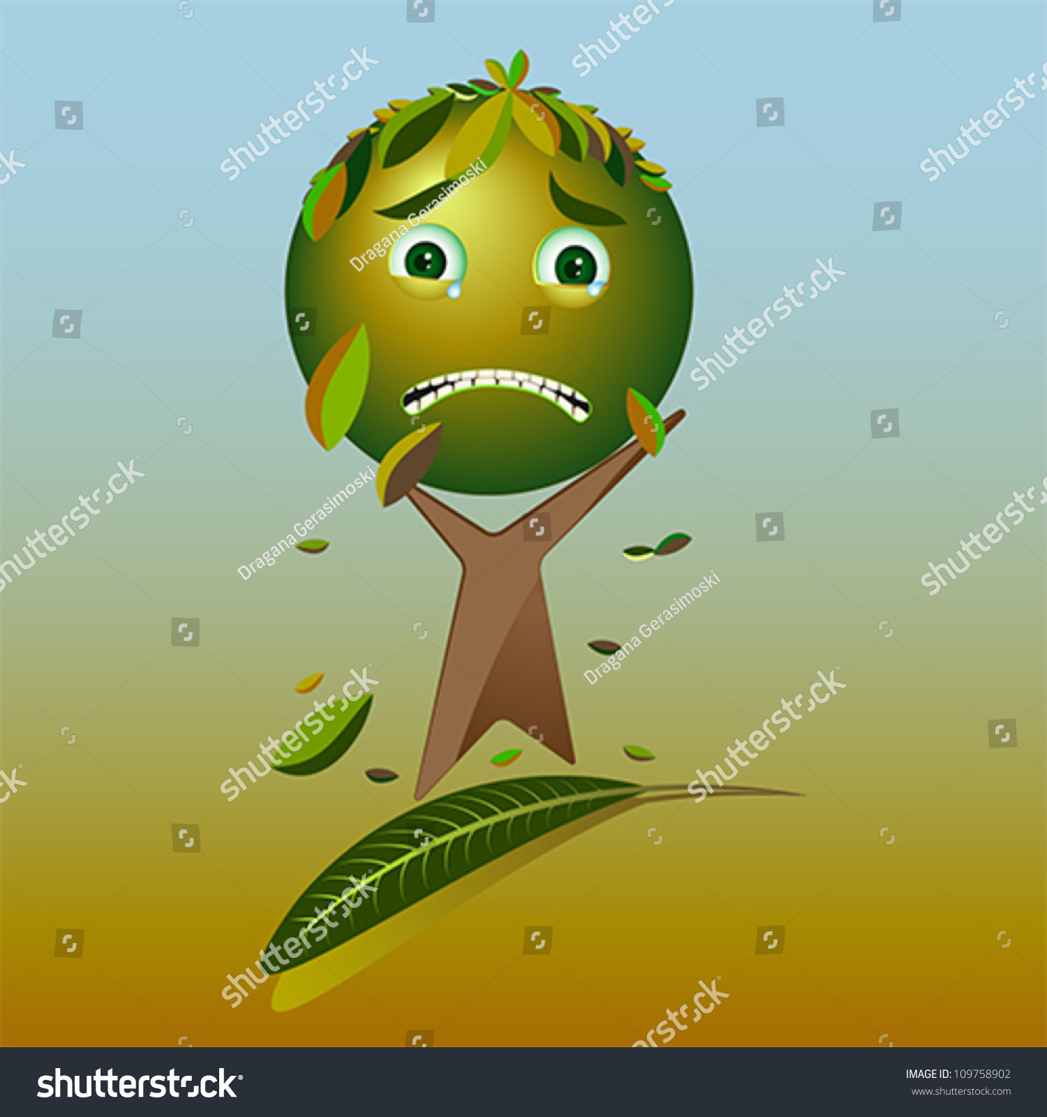「Cartoon Sad Tree Please Save Earth」のベクター画像素材（ロイヤリティフリー） 109758902 ...