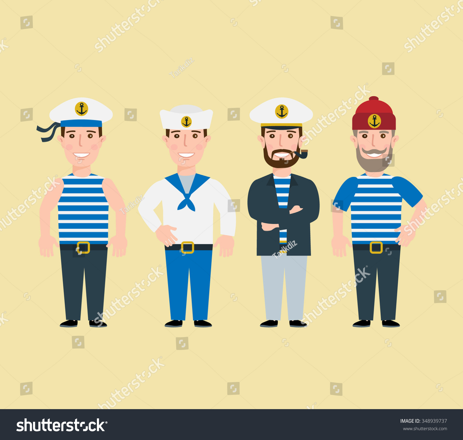 Cartoon Sailor Characters Set Captain Stock Vector (Royalty Free) 348939737