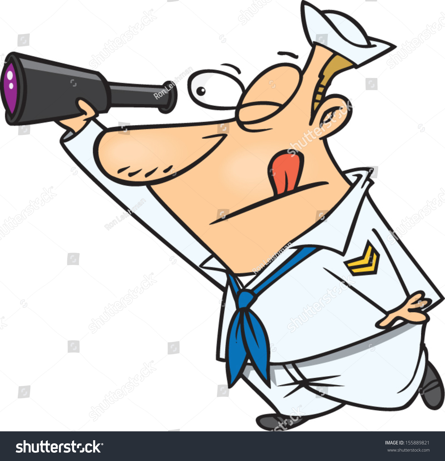 Cartoon Sailor Looking Through Telescope Stock Vector (Royalty Free ...