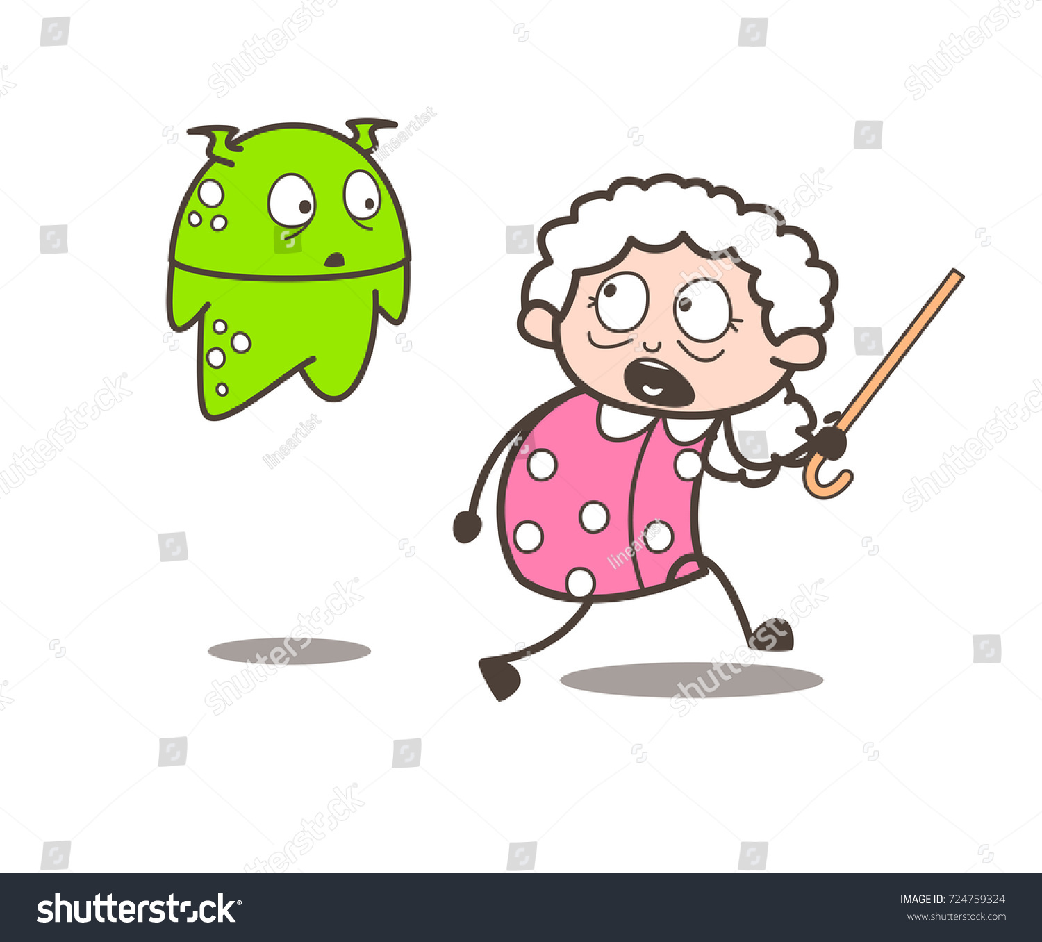 Cartoon Scared Granny Alien Vector Illustration Stock Vector (Royalty ...
