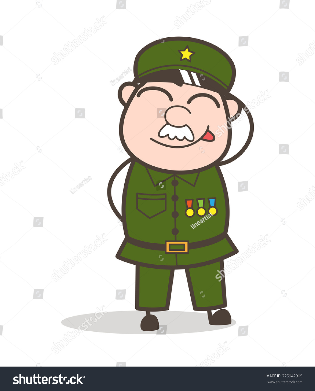 Cartoon Sergeant Blushing Smiling Vector Illustration: เวกเตอร์สต็อก ...