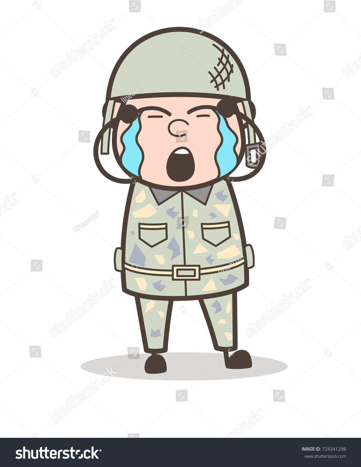 Cartoon Sergeant Crying Face Vector Illustration: เวกเตอร์สต็อก (ปลอด ...
