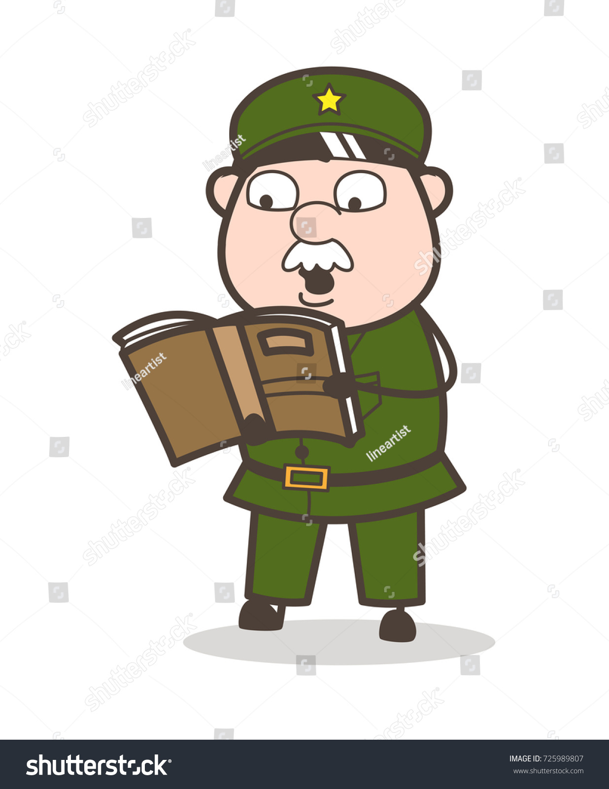 Cartoon Sergeant Reading Book Vector Illustration: เวกเตอร์สต็อก (ปลอด ...