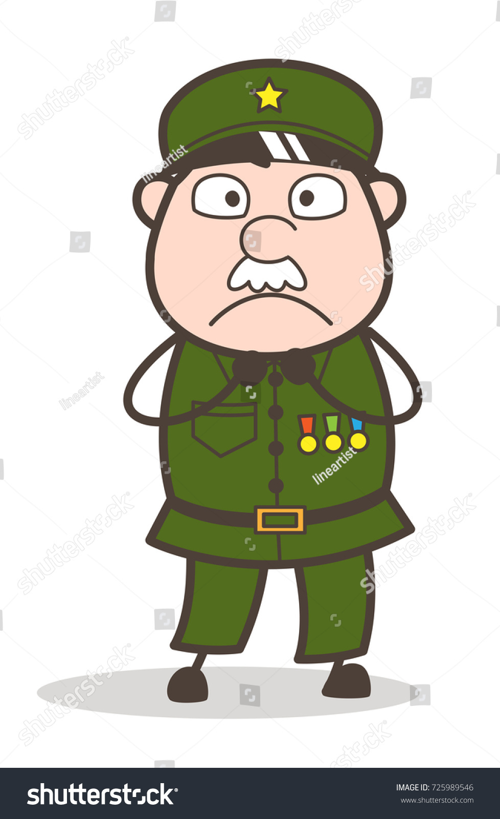 Vektor Stok Cartoon Sergeant Scared Face Vector Illustration (Tanpa ...