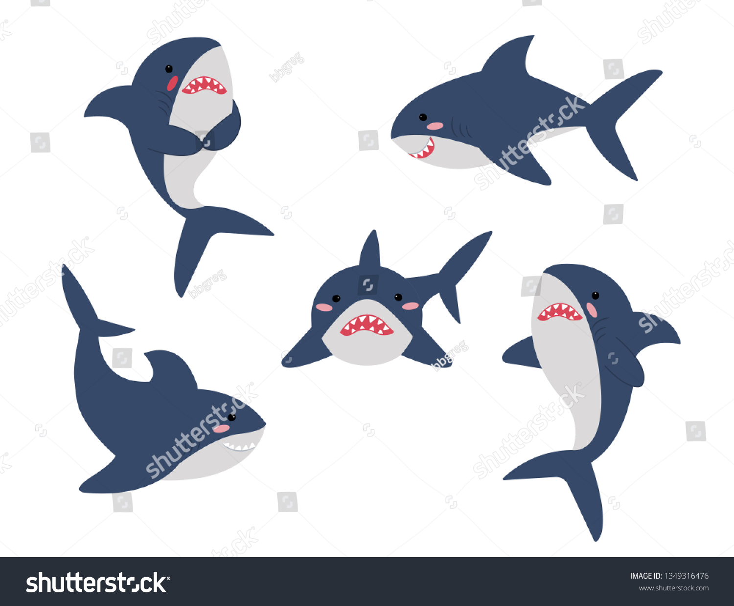 Cartoon Sharks Different Poses Collection Set: vector de stock (libre ... Cartoon Sharks Different Poses Collection Set: vector de stock (libre ...