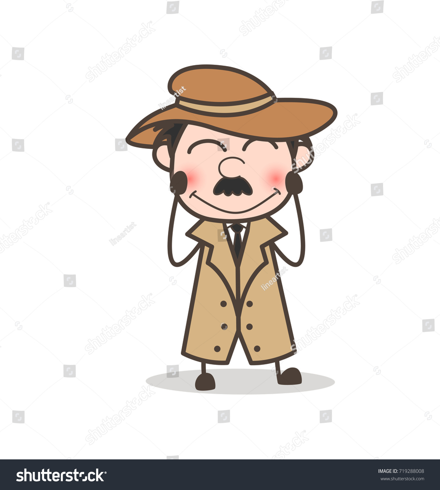 Cartoon Shy Detective Smiling Face Expression: เวกเตอร์สต็อก (ปลอดค่า ...
