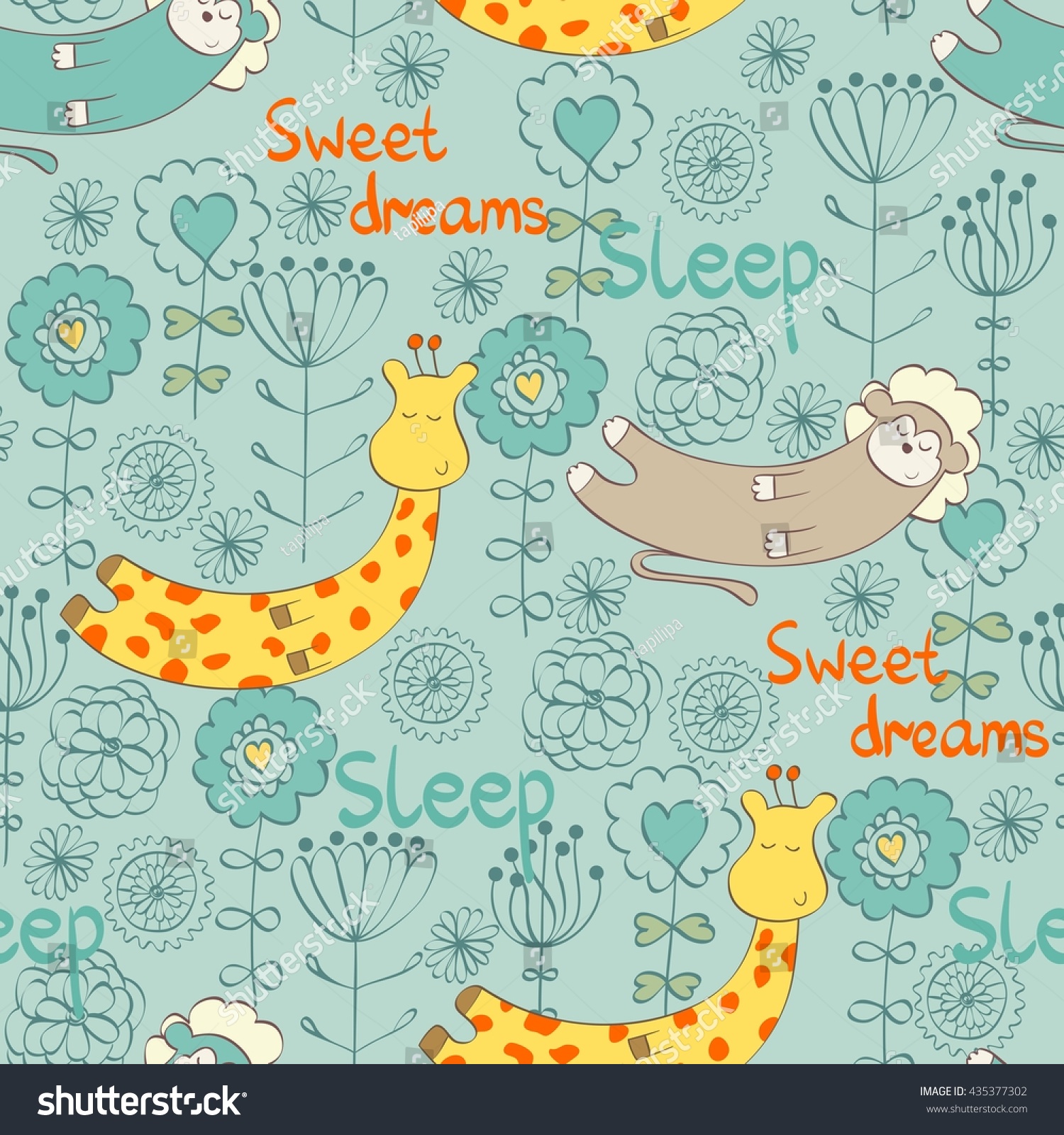 Cartoon Sleeping Animals Cute Hand Drawn Stock Vector (Royalty Free ...