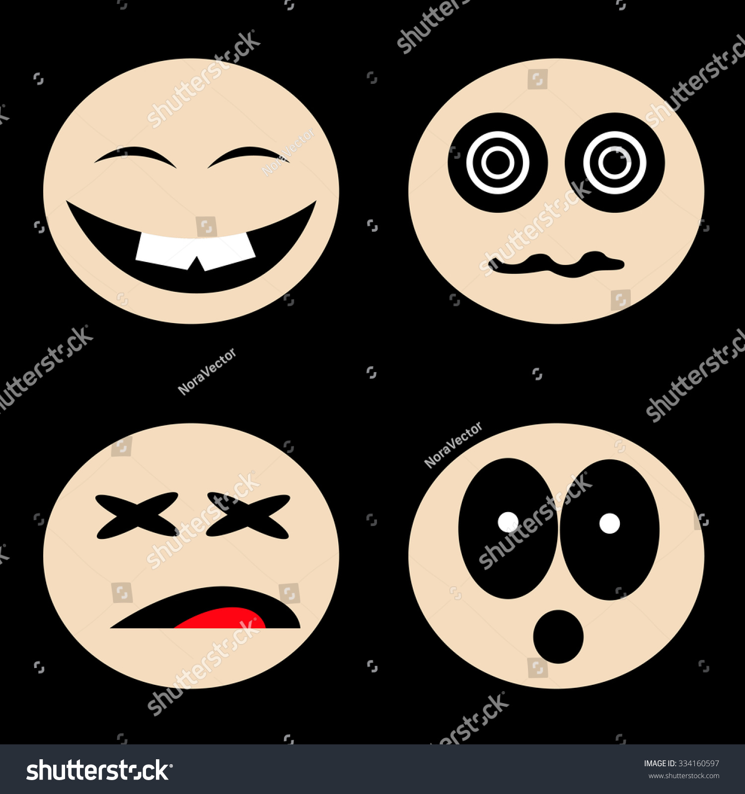 Cartoon Smiley Faces: vetor stock (livre de direitos) 334160597 ...