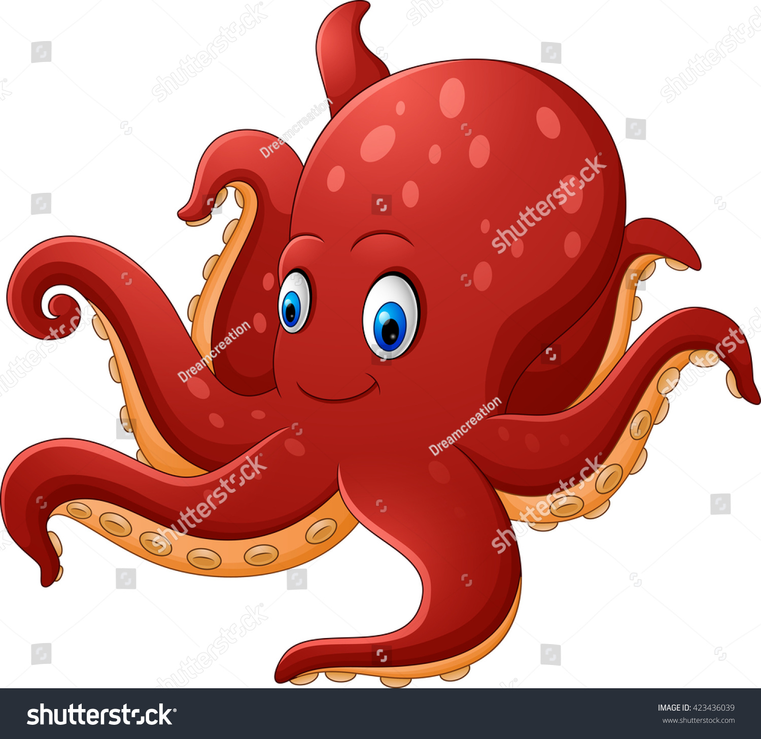 Cartoon Smiling Octopus Stock Vector (Royalty Free) 423436039