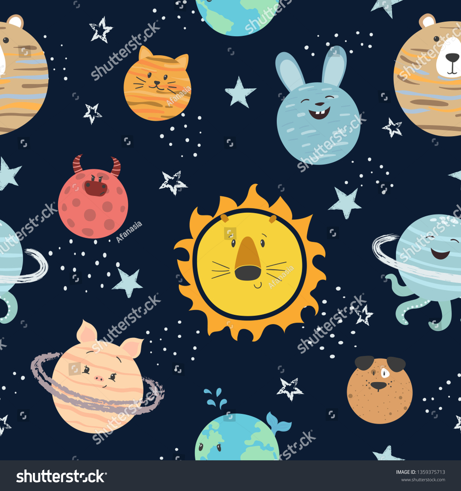 Cartoon Solar System Pattern Space Vector Stock Vector (Royalty Free ...